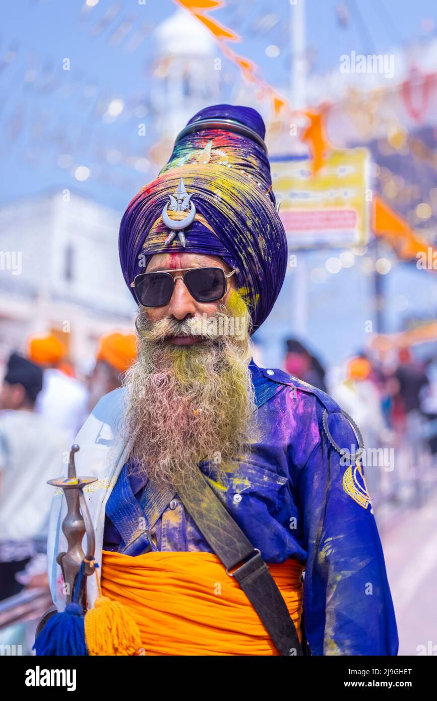 Anandpur Sahib, India - March 2022: Portrait of sikh male (Nihang ...