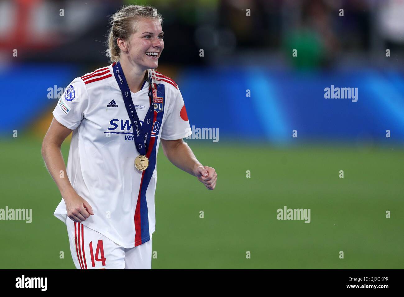 Ada Hegerberg of Olympique Lyon celebrates at the end of the UEFA Women ...