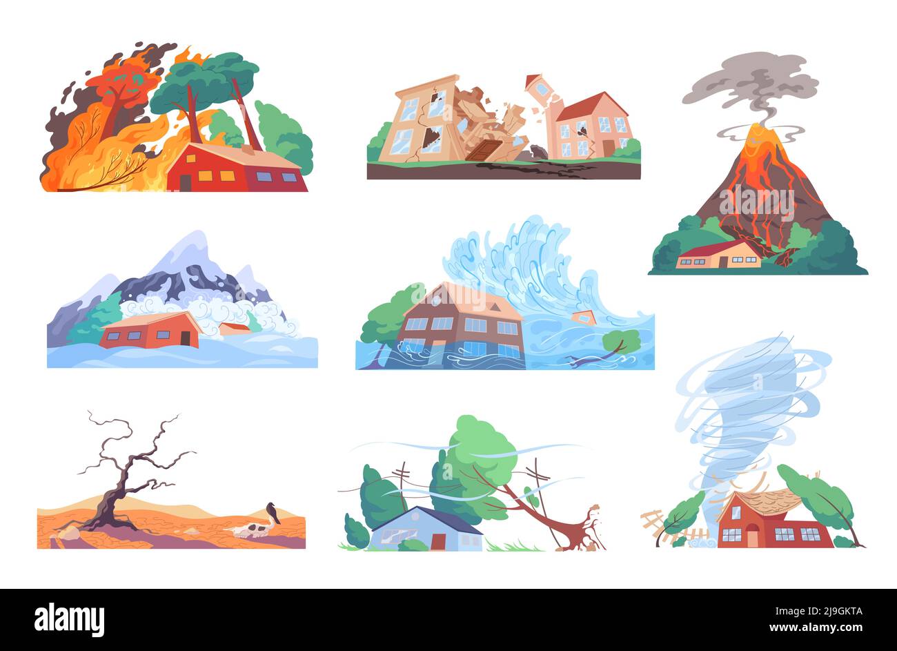 Natural disaster, elemental calamities, catastrophes vector ...