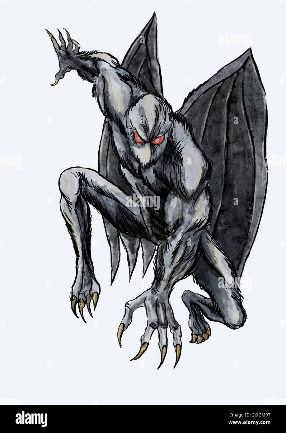 the mothman leaping toward the viewer illustration Stock Photo - Alamy