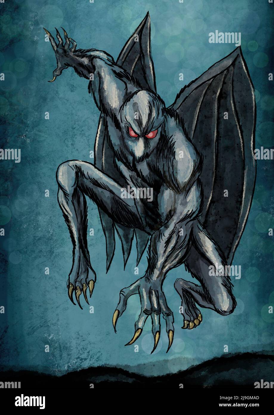 the mothman leaping toward the viewer illustration Stock Photo - Alamy