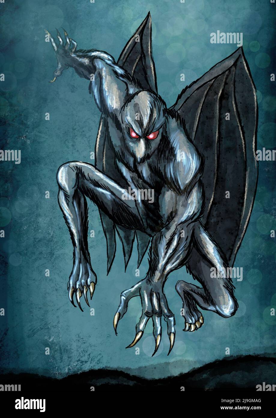 the mothman leaping toward the viewer illustration Stock Photo - Alamy