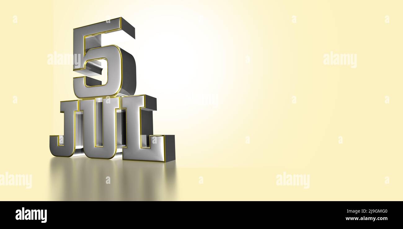 JULY 5 th.Day 5 of July month stainless steel gold rim 3D illustration ...