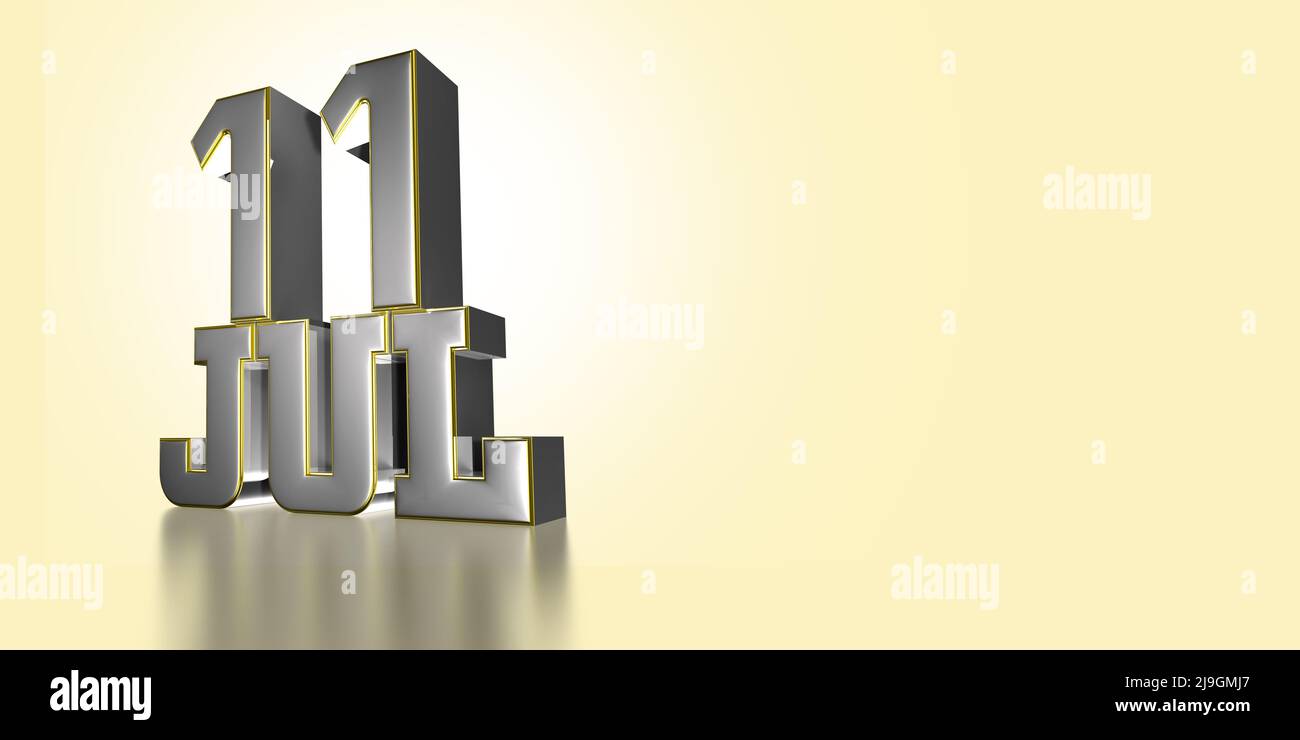 JULY 11 st.Day 11 of July month stainless steel gold rim 3D ...