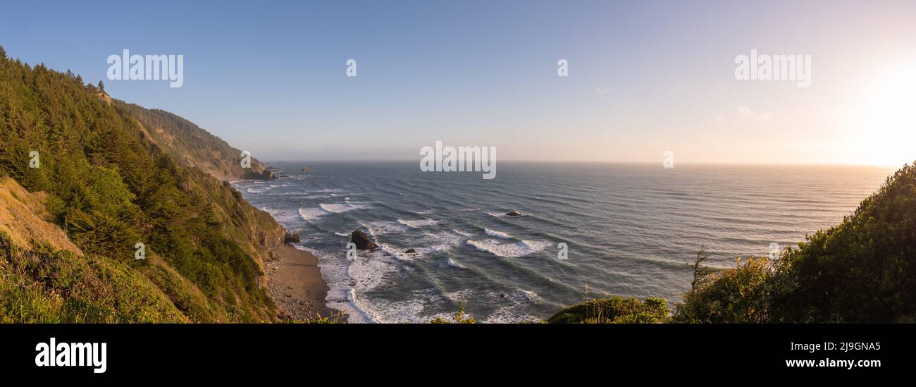 Panoramic landscape seascape golden sunset views on the beautiful ...