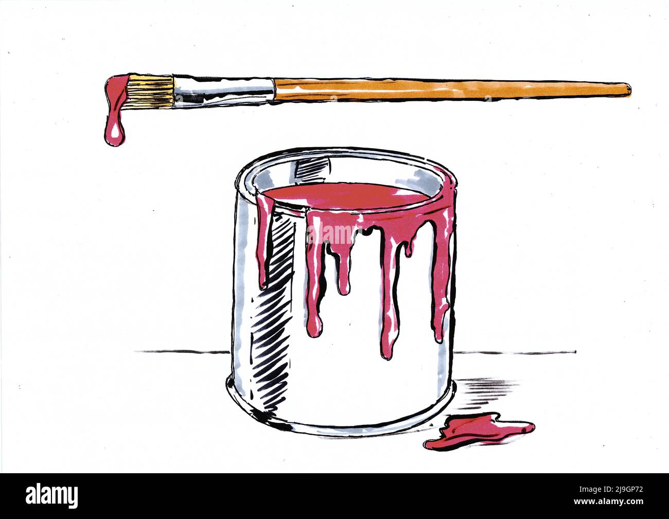 Sketch of a can of red paint with paintbrush Stock Photo - Alamy