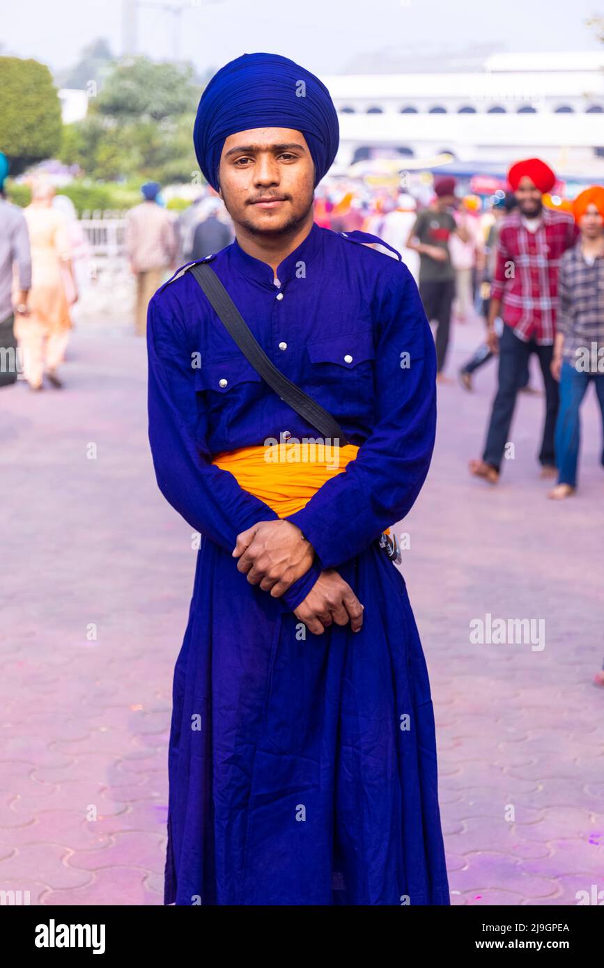 Anandpur Sahib, India - March 2022: Portrait of sikh male (Nihang ...