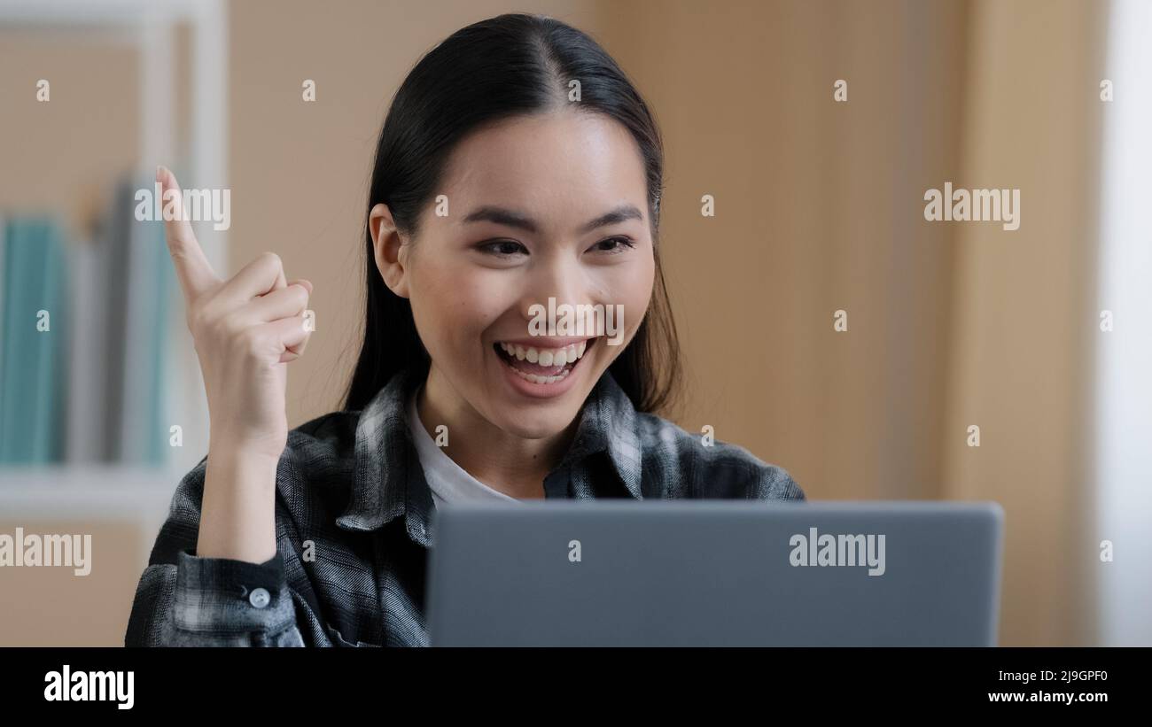 Thinking student girl asian pensive woman portrait sits in front of ...