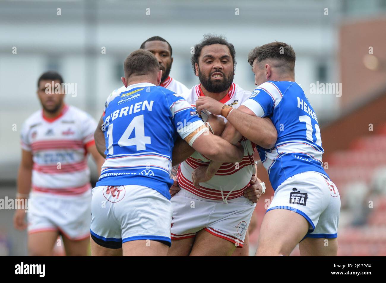 Leigh, England - 22nd May 2022 - Mark Ioane of Leigh Centurions tackled ...