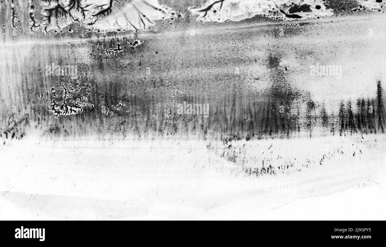 Abstract landscape watercolor hand drawn illustration. Black and white ...