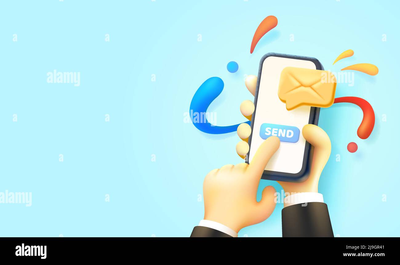 Sending a letter via phone, bright smartphone cover in hands for ...