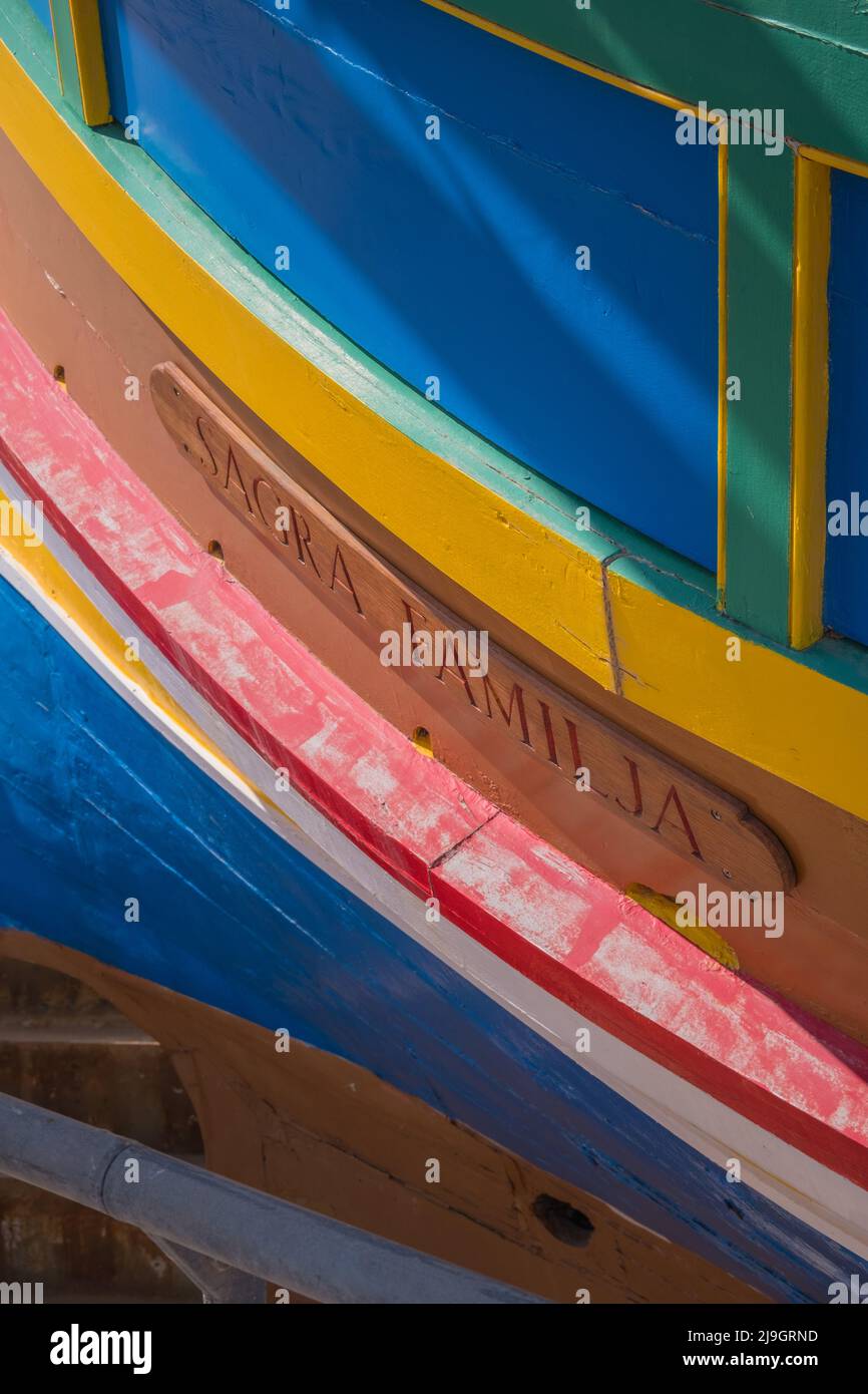 Close up details of a Maltese traditional fishing boat Stock Photo - Alamy