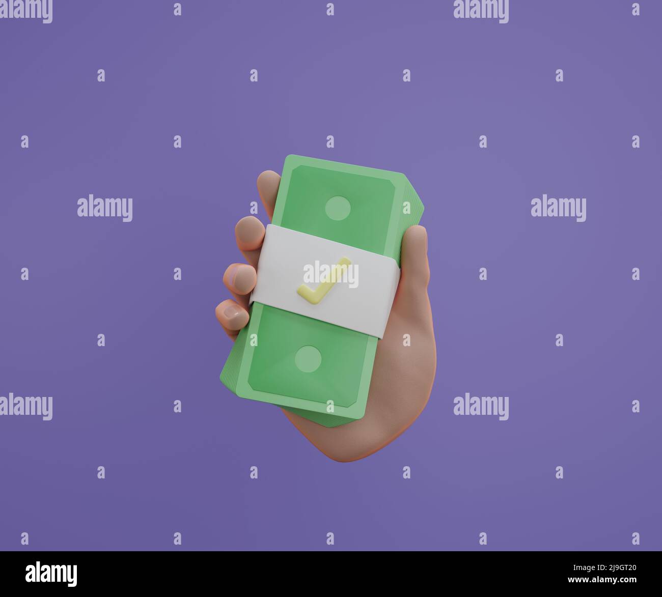 Hand holding cash bundle banknote money on purple background business ...