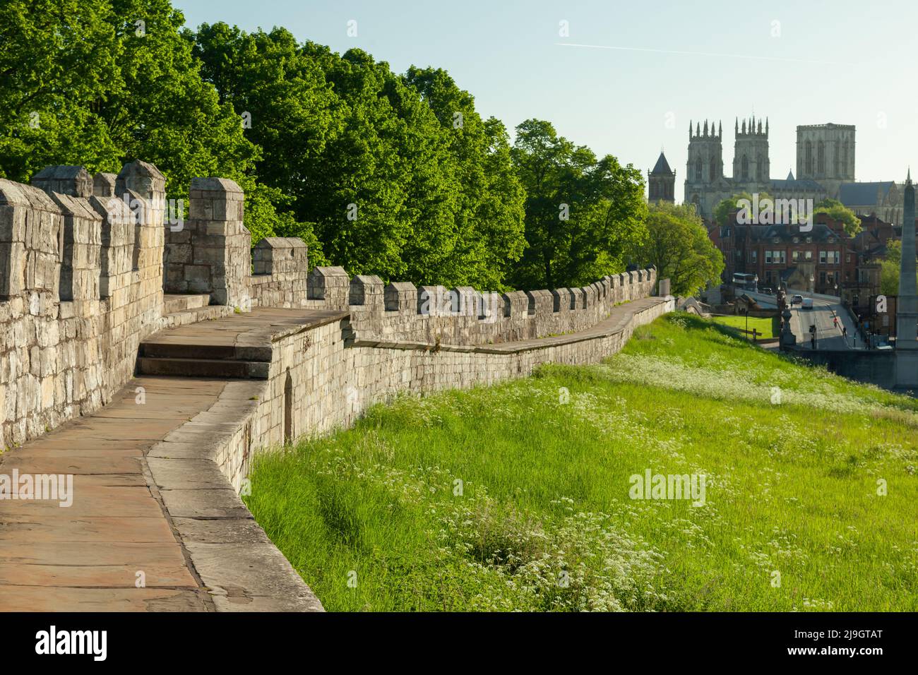 Spring morning at York city walls, North Yorkshire, England Stock Photo ...
