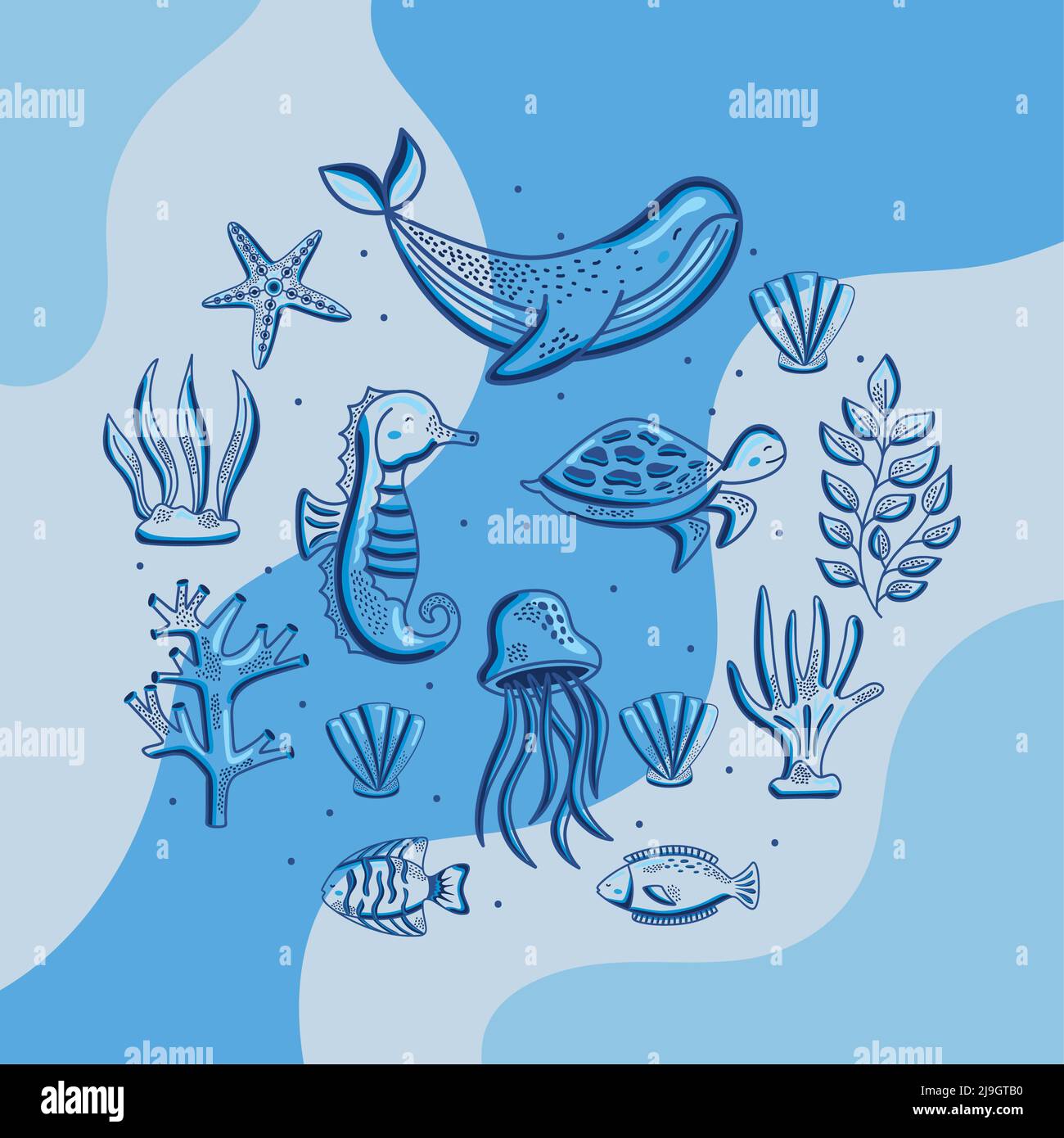 sea life animals in circle pattern Stock Vector Image & Art - Alamy