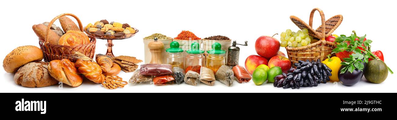 Set fresh healthy food products isolated on white background Stock ...