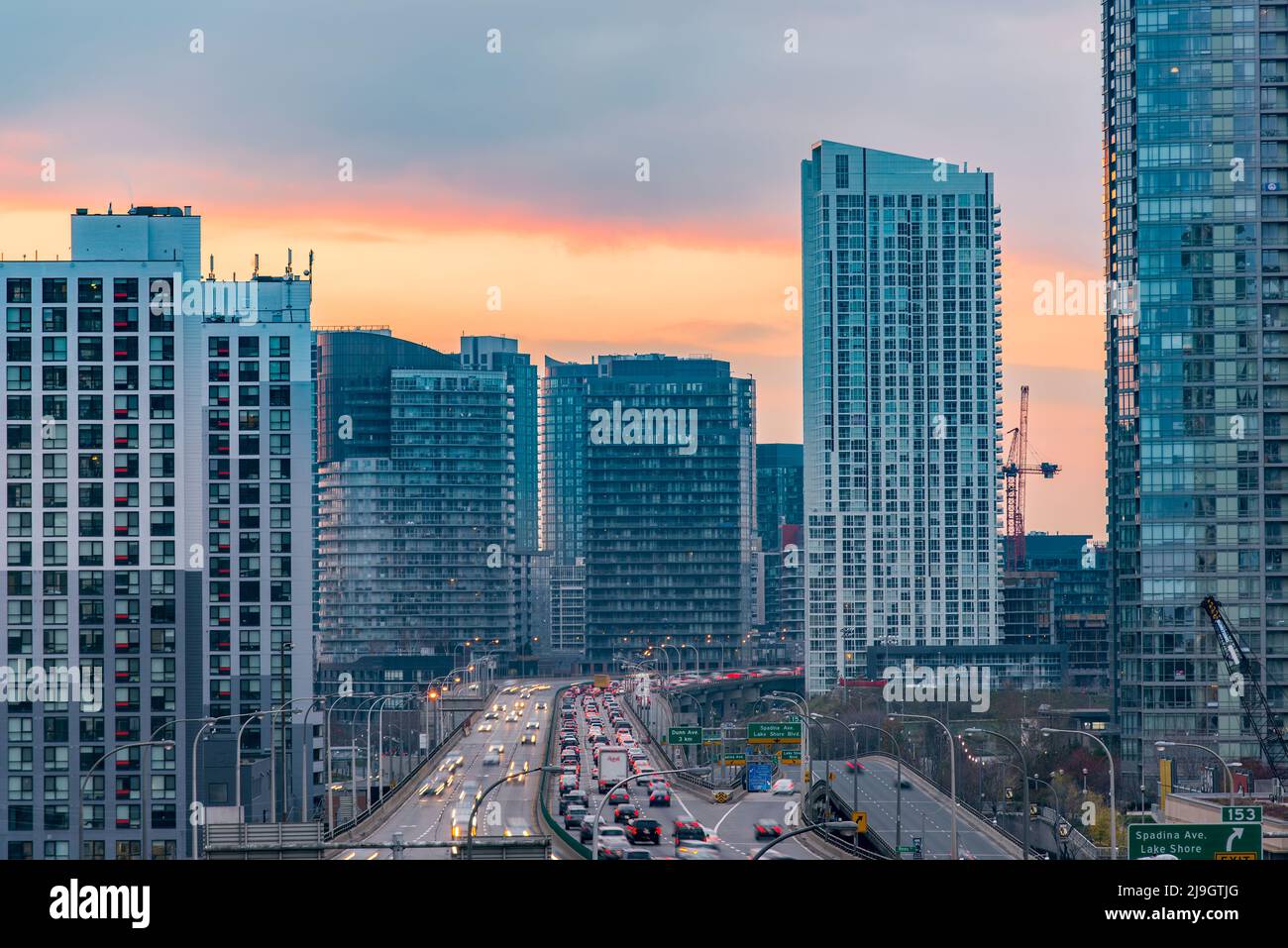 The gardiner expressway and its busy traffic in Toronto, Ontario ...