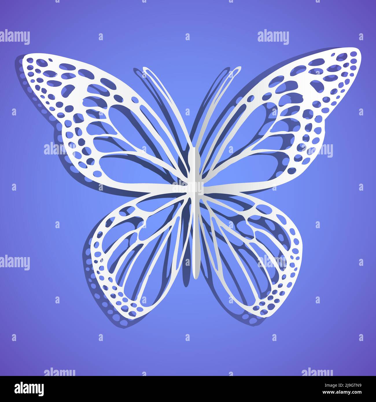 Paper butterfly. Moth of the white paper. Blue background. Vector ...