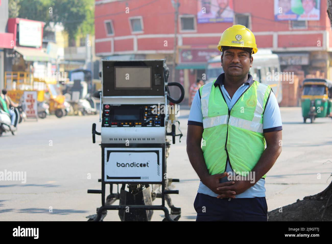 worker with Sewer Cleaning Robot, Unrecognizable road workers cleaning ...
