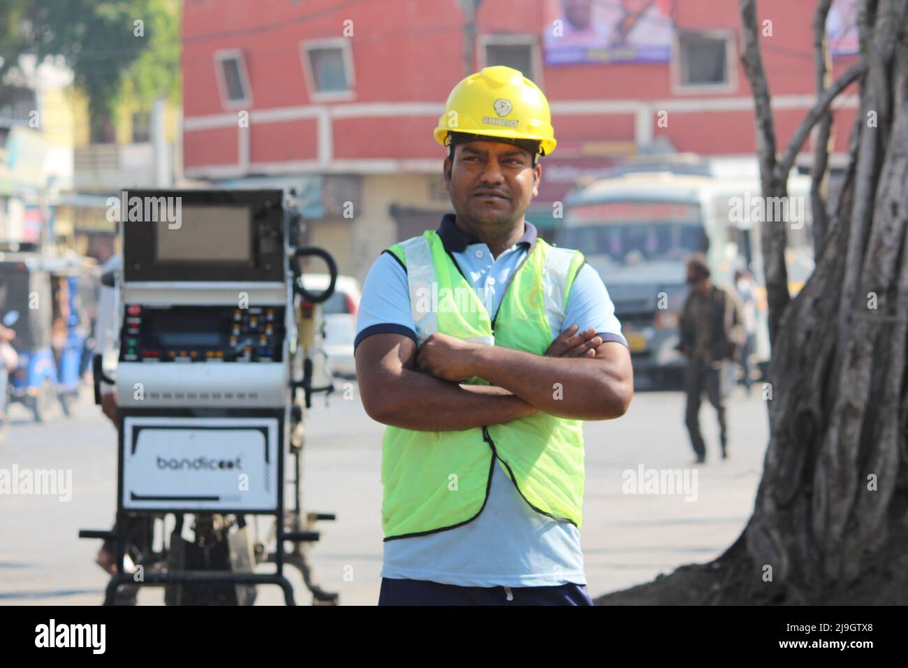worker with Sewer Cleaning Robot, Unrecognizable road workers cleaning ...
