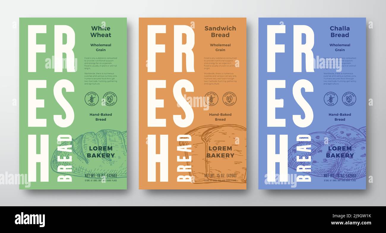 Fresh Baked Bread Abstract Vector Packaging Design Labels Collection ...
