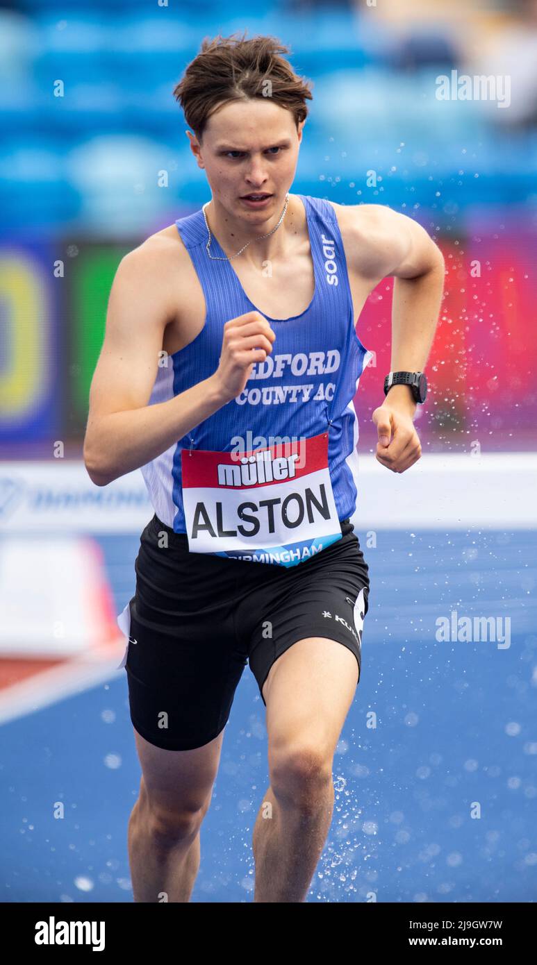 Alex Alston competing in the men’s 3000m steeplechase race at the Birmingham Diamond League ...