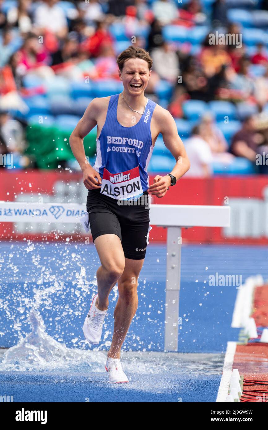 Alex Alston competing in the men’s 3000m steeplechase race at the Birmingham Diamond League ...