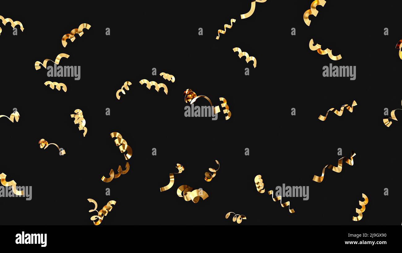 Falling golden poker chips, tokens, dices, playing cards on black with ...