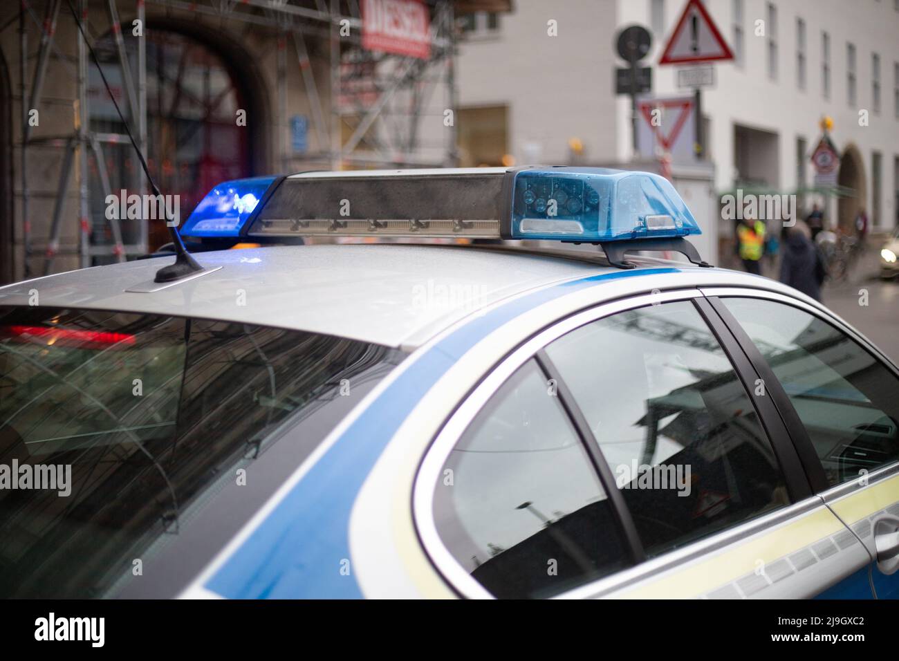 Police car with bluelight in operation. (Photo by Alexander Pohl/Sipa ...