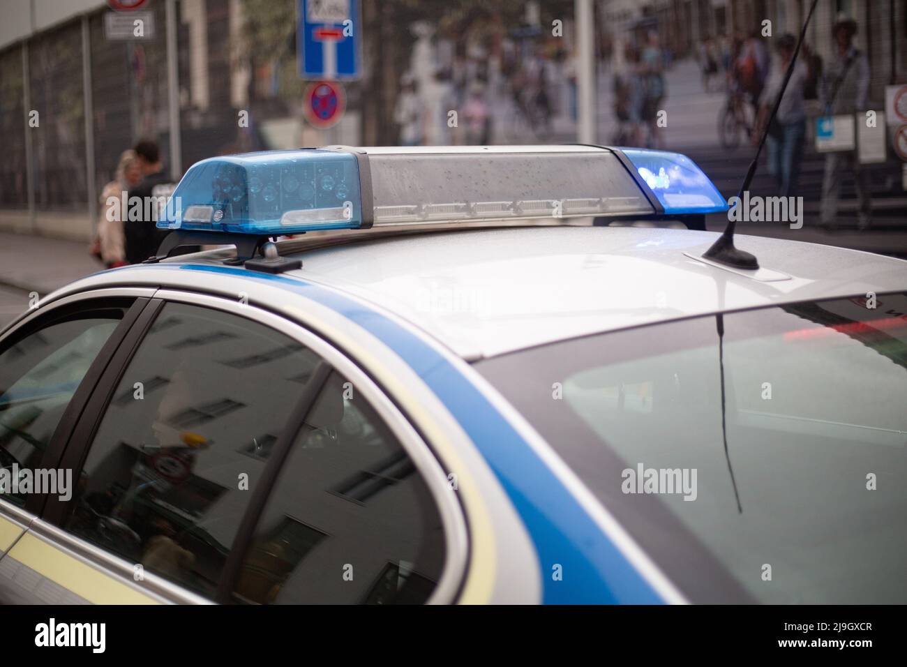 Police car with bluelight in operation. (Photo by Alexander Pohl/Sipa ...