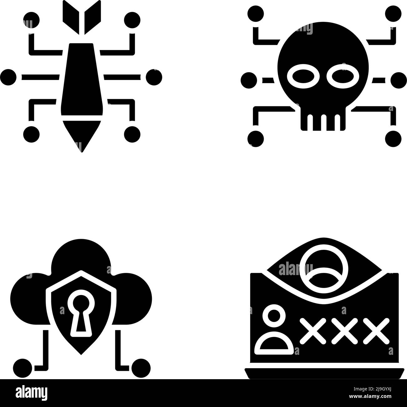 Malicious online activity black glyph icons set on white space Stock ...