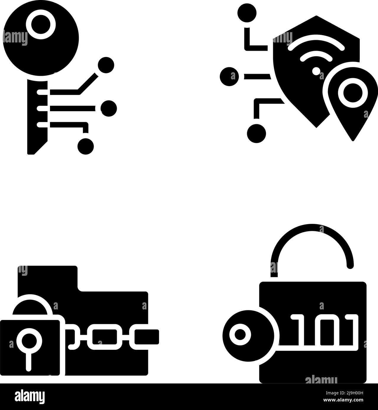 Encryption technologies black glyph icons set on white space Stock ...