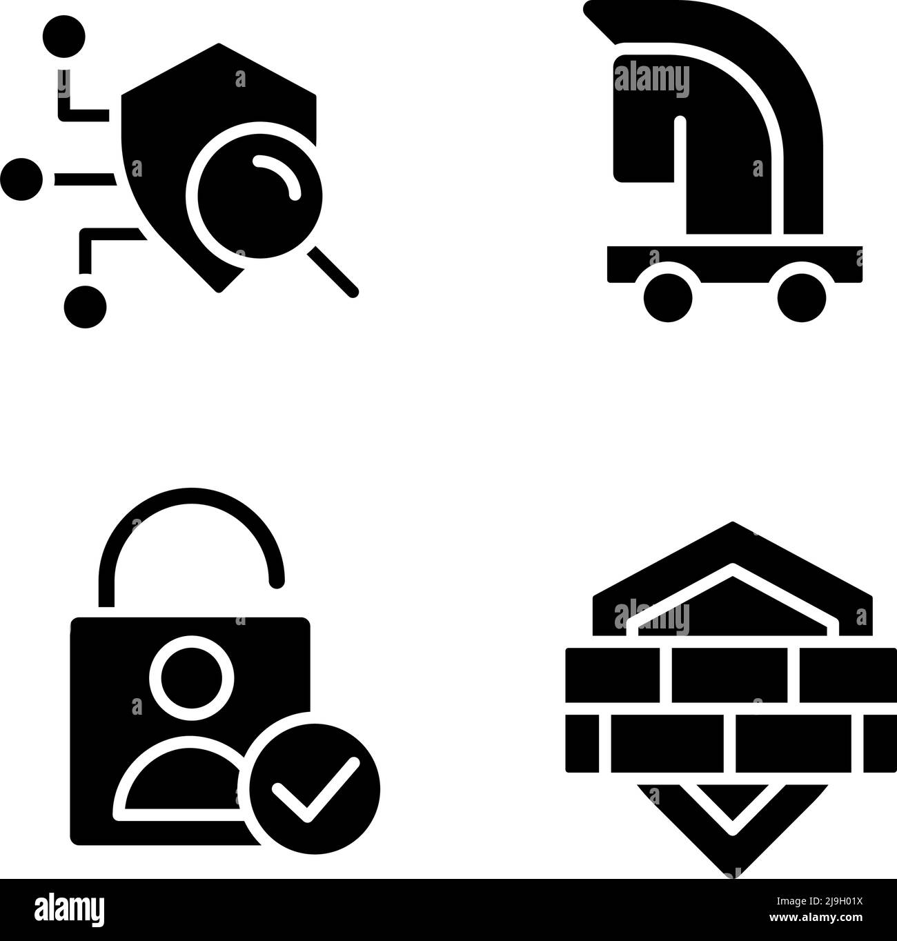 Online security measures black glyph icons set on white space Stock ...