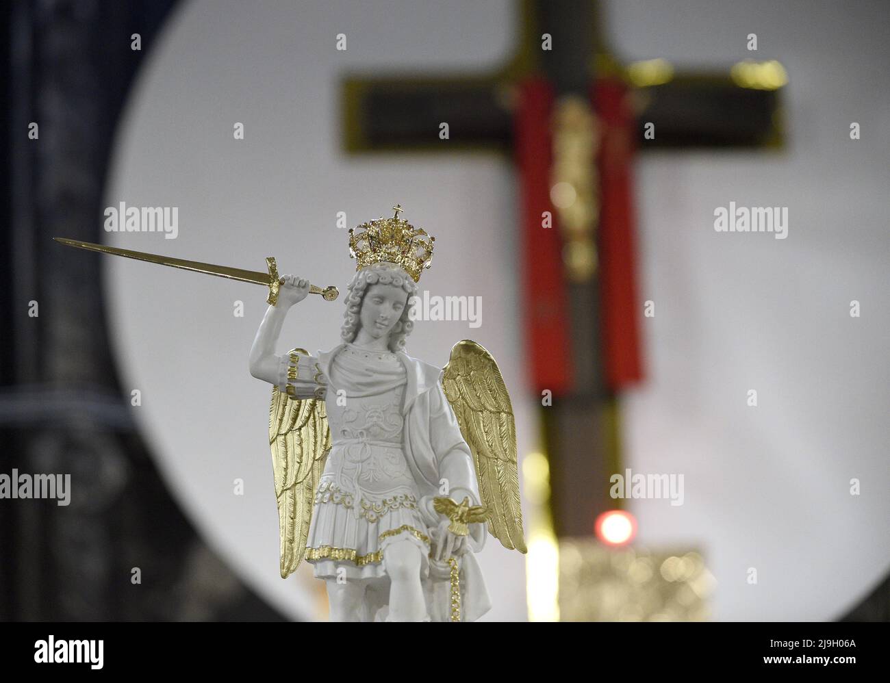 KYIV, UKRAINE - MAY 20, 2022 - The statue of Saint Michael the ...