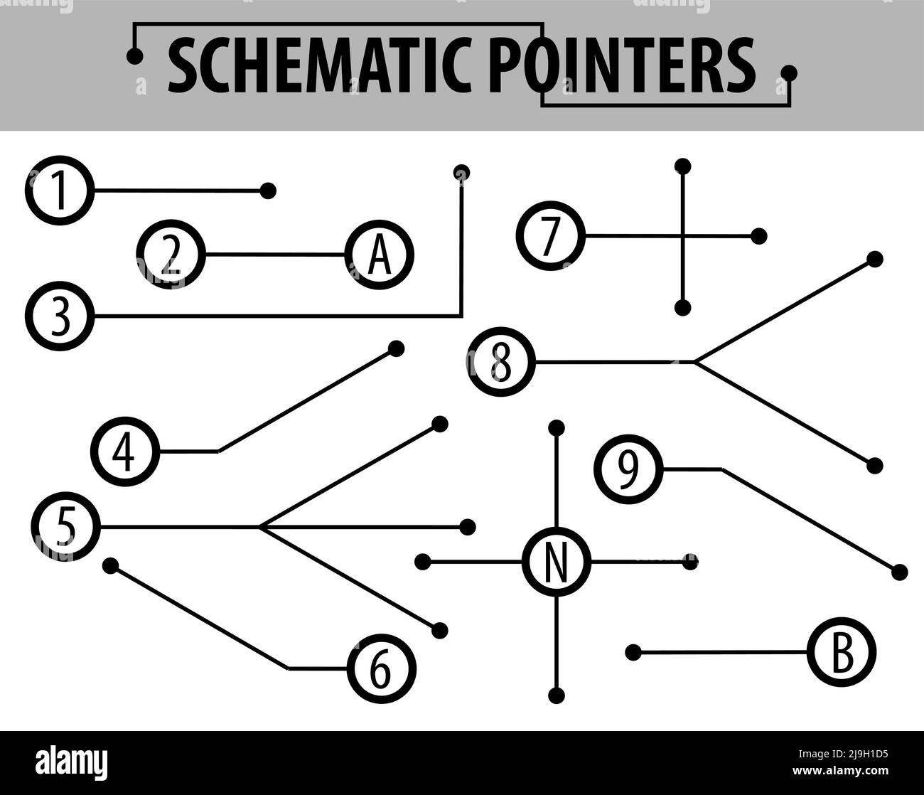 Schematic pointers. Extension lines to indicate the details of the ...