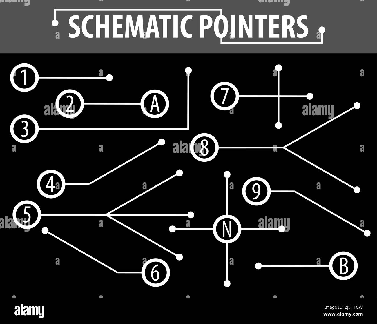 Schematic pointers. Extension lines to indicate the details of the ...