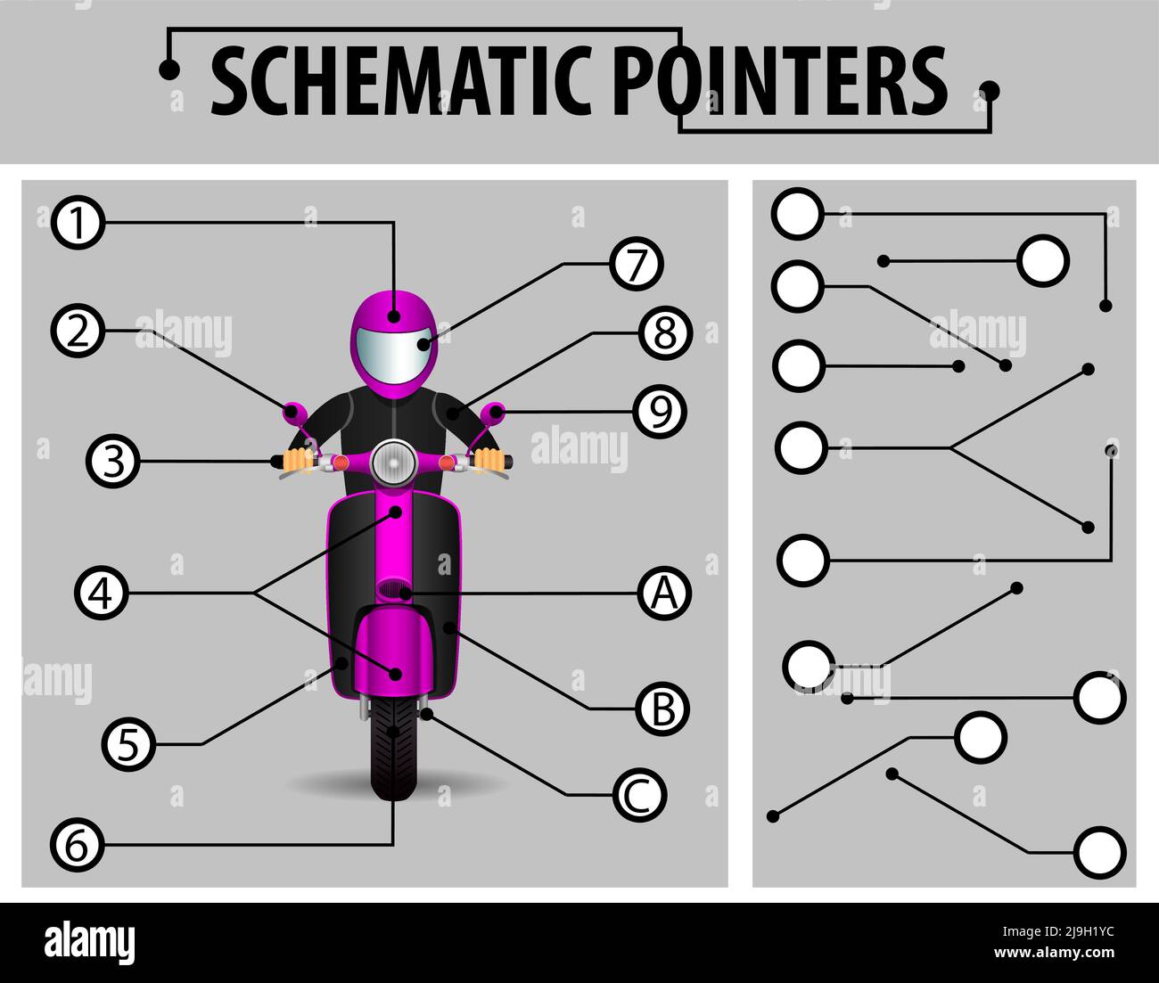 Schematic pointers. Extension lines to indicate the details of the ...