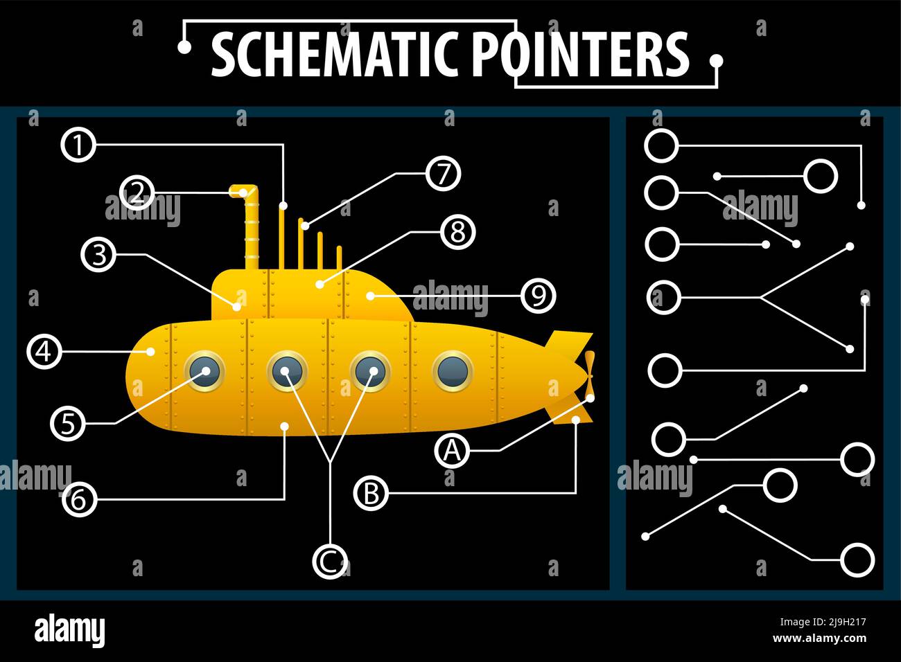 Schematic pointers. Extension lines to indicate the details of the ...