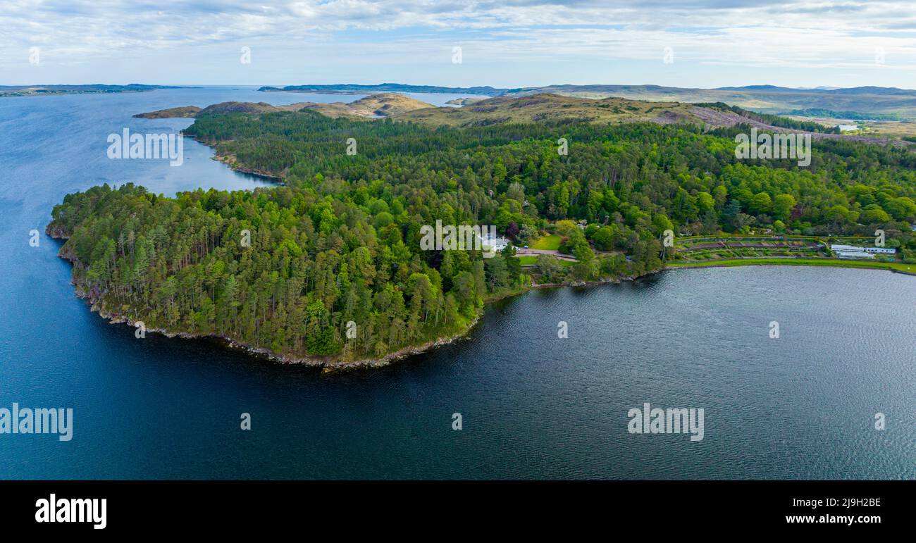 Aerial view of Inverewe Garden on North Coast 500 in Wester Ross ...