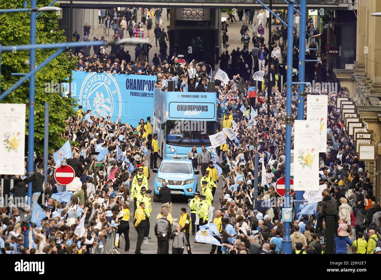 Manchester City players during the Premier League trophy parade in ...