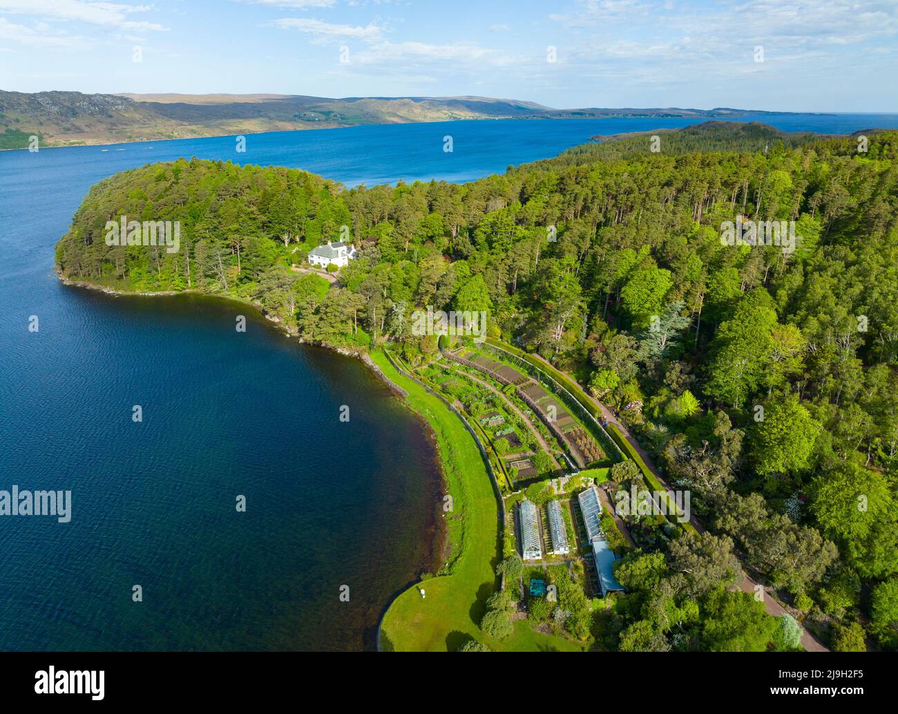 Aerial view of Inverewe Garden on North Coast 500 in Wester Ross ...
