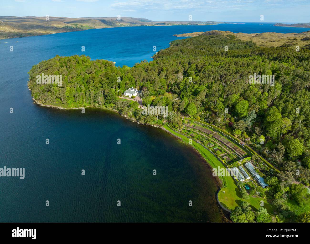 Aerial view of Inverewe Garden on North Coast 500 in Wester Ross ...