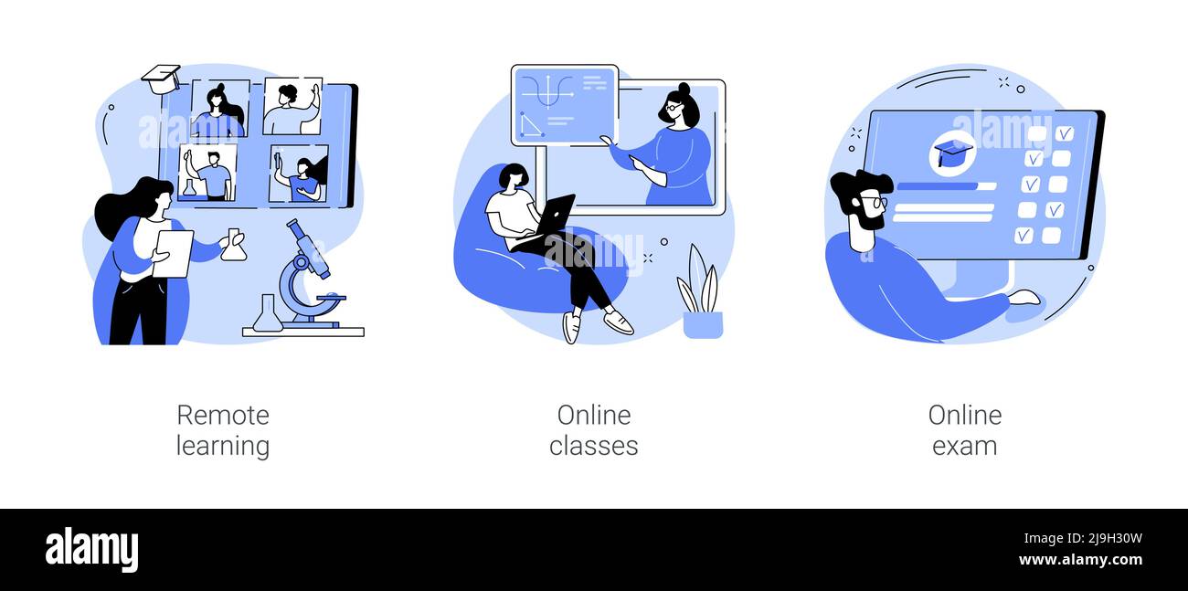 Distance educational process isolated cartoon vector illustrations se ...
