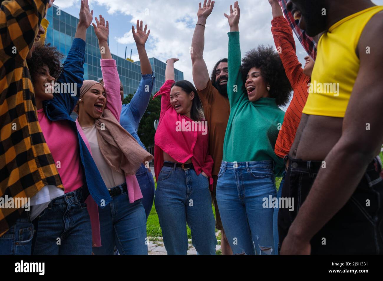 Group of ethnically diverse friends partying together Stock Photo - Alamy