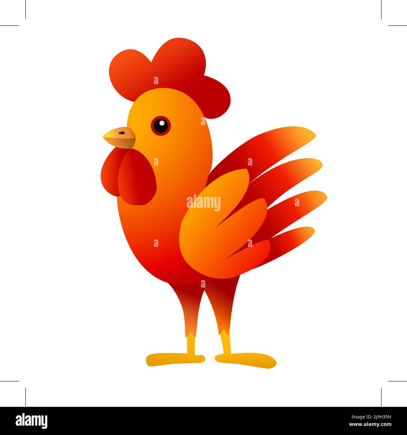 Red Cockerel. Cartoon bird Isolated character. White background. Vector ...