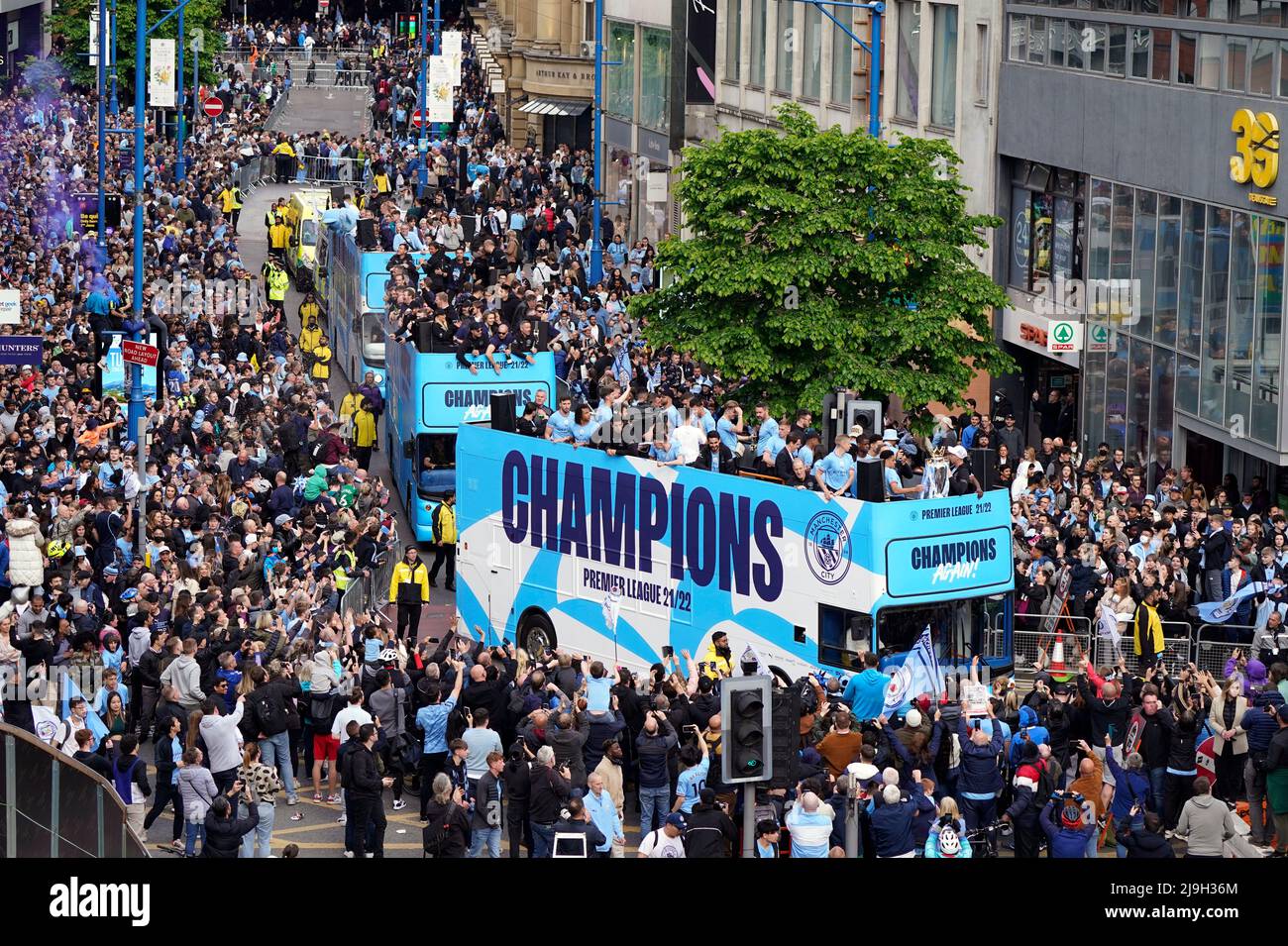 Manchester City players during the Premier League trophy parade in ...