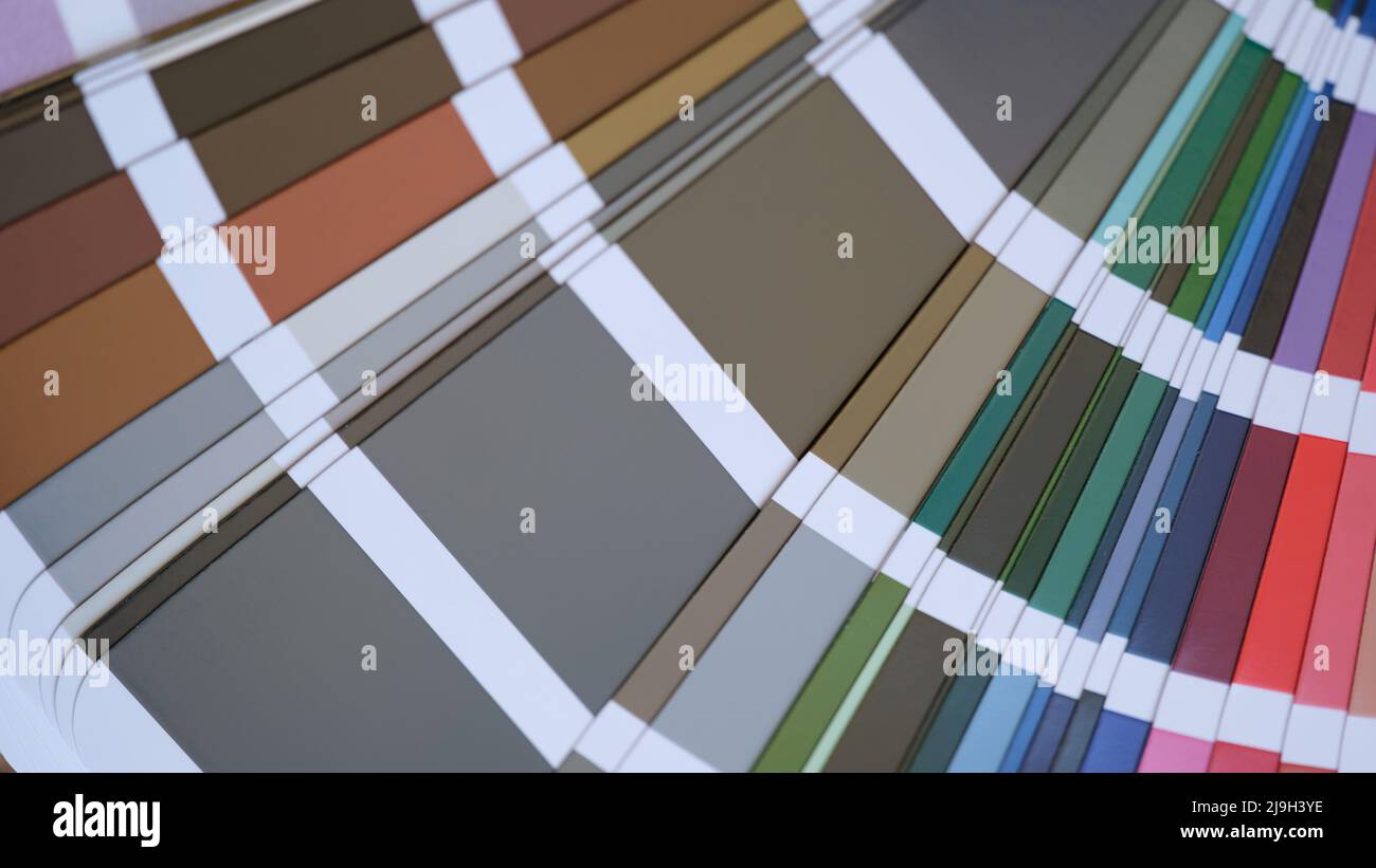 Fan with palette in bright multicolored color samples of various shades ...