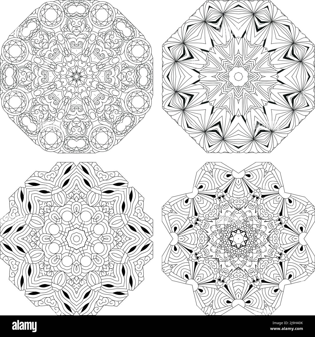 Hand drawn zentangle set of 4 mandalas for coloring page Stock Vector ...