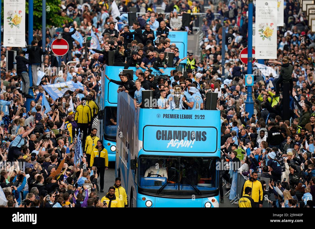 Manchester City players during the Premier League trophy parade in ...