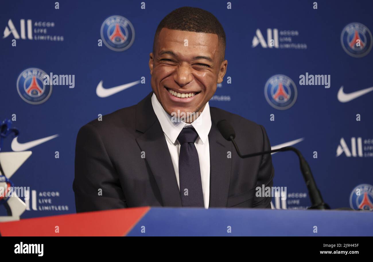 May 23, 2022, Paris, France: Kylian Mbappe of PSG during a press ...